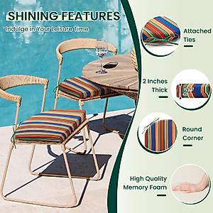 HARBOREST Outdoor Chair Cushions Set of 4 - Round Corner Water Resistant Outdoor Cushions for Patio Furniture - Patio Furniture Cushions with Ties, 17"x16"x2", Rainbow Stripes