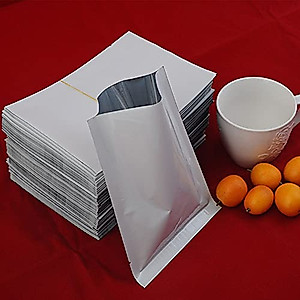 200 Pieces White Metallic Mylar Foil Open Top Sealable Bags 2.4x3.5 inch Vacuum Heat Seal Pouches for Food Storage Packaging with Tear Notches