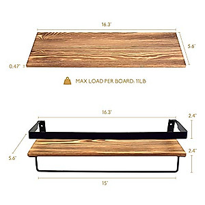 SATUBROWN Floating Shelves Wall Mounted Set of 3, Rustic Wood Wall Shelves with Towel Bar for Bathroom, Laundry Room, Hanging Shelving with Hooks for Bedroom Decor