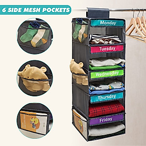 DoveeDosa Weekly Clothes Organizer for Kids-Day of The Week Clothes Organizer for Kids-Kids Daily Clothes Organizer-Monday Friday Clothes Organizer-Kids Closet Organizer-Days of The Week, Grey