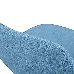 SIMPLIHOME Randolph 26 Inch Mid Century Modern Bentwood Counter Height Stool (Set of 2) in Medium Blue Linen Look Fabric, For the Dining Room and Kitchen