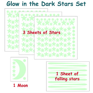 Glow in The Dark Stars for Ceiling or Wall Stickers - Glowing Wall Decals Stickers Room Decor Kit - Galaxy Glow Star Set and Solar System Decal for Kids Bedroom Decoration