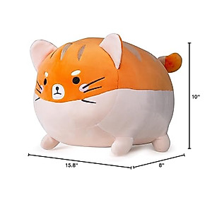 Orange Cat Plush Pillow 16”- Premium Grumpy Cat Stuffed Animals Plush Cat Pillow - Cat Body Pillow Fat Cat Plushies for Girls and Boys - Long Cat Plush Cute Plushies Kawaii Stuff Cat Toys for Kids