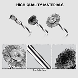 EASYIKI 15 Pieces Stainless Steel Wire Brushes, Wire Brush Wheel, Steel Wire Polishing Wheel Kits for Dremel Rotary Tools (1/8 Inch Mandrel)