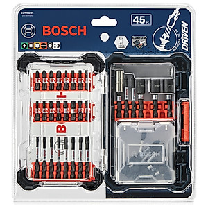 BOSCH SDMSD45 45-Piece Driven Impact Tough Screwdriving Custom Case Assorted Set with Included Storage Case