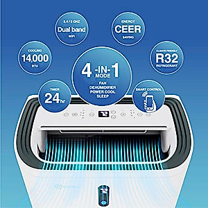 ROLLICOOL 14,000 BTU 4-in-1 Portable Air Conditioner - Cools up to 700 sq ft - Alexa-Ready App, Dehumidifier & Fan, 24 Hour Timer w/Sleep, Dual-Band Wi-Fi