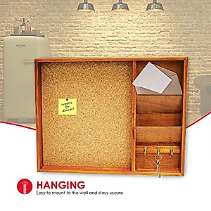 Home Basics Wall Mounted Wood Bulletin Board with Mail Organizer And 3 Hook Key Holder, Pine