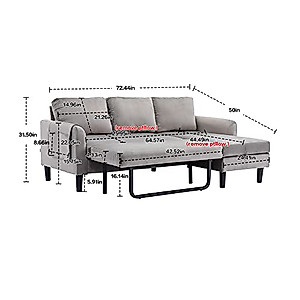 Hdxdkog L-Shaped Sectional Sofa with Pull-Out Bed 72" Sectional Sleeper Sofa Bed with Storage Chaise Lounge and Pocket, Upholstered Corner Couch for Living Room Home Office (Gray)
