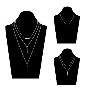 CEALXHENY Layered Chain Necklaces for Women Girls Boho Vertical Bar Pendant Necklace Set Minimalist Y Necklaces for Beach Parties Summer Jewelry Set