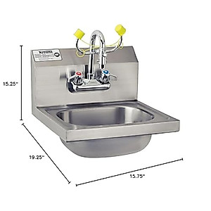 Krowne HS-36 Hand Sink/Eyewash Station, Wall Mount, 15-3/4"W x 15-1/4"D x 19-1/4"H OA, 7-3/4"H backsplash, 12-1/2" Wide x 9-3/4" Front-to-Back x 5-5/8" deep Bowl
