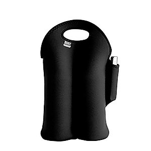 BUILT Two Bottle Wine Tote with Arch Waiters Corkscrew, Black