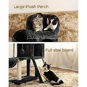 FourFurPets Cat Tree, 27in Cat Tower, Cat Condo for Kittens, Large Cat Perch, Cat Caves, Cat Basket, Sisal Scratching Board, Smoky Gray