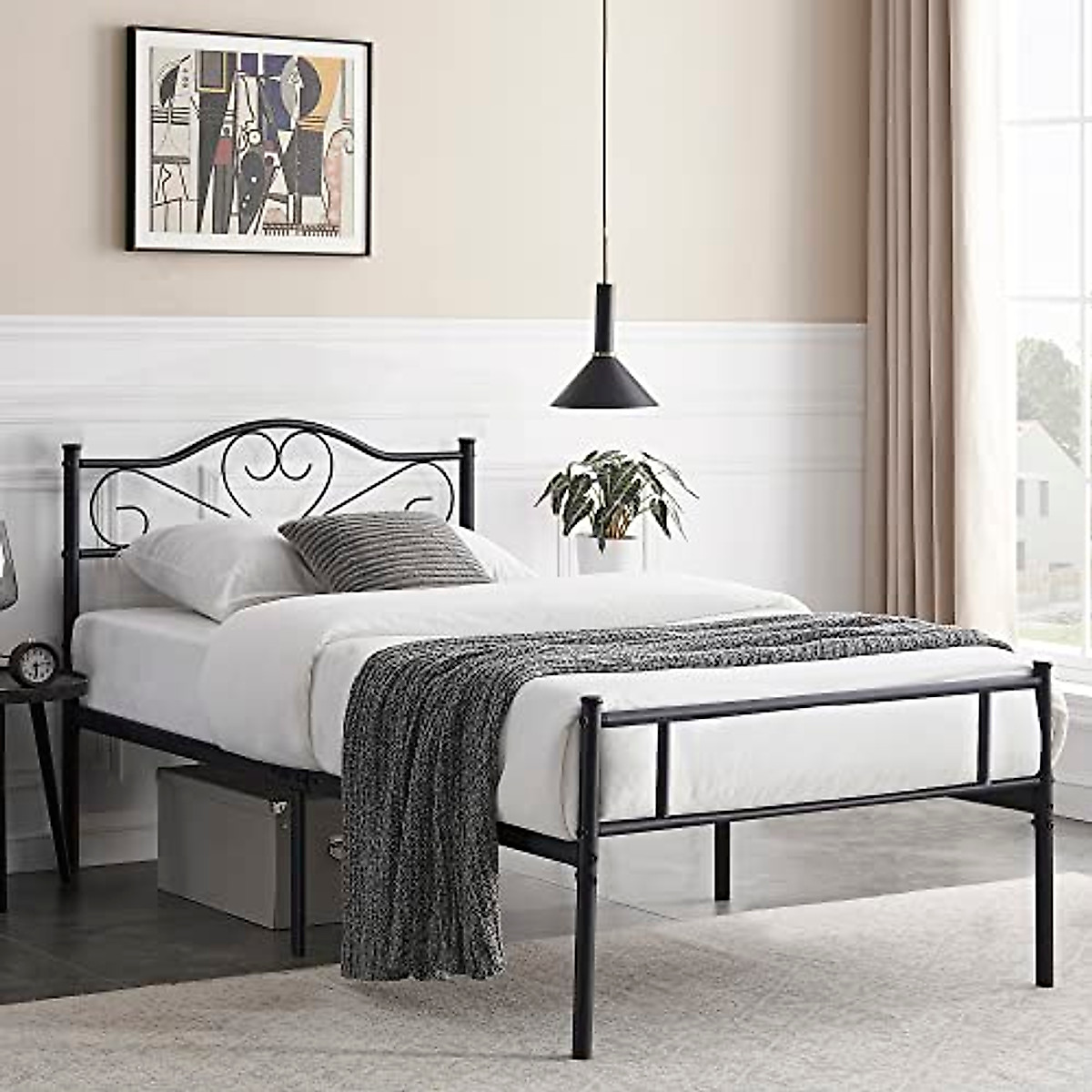 VECELO Metal Platform Bed Frame with Headboard & Footboard, Steel Slats Mattress Foundation, No Box Spring Needed, Twin, Matte Black