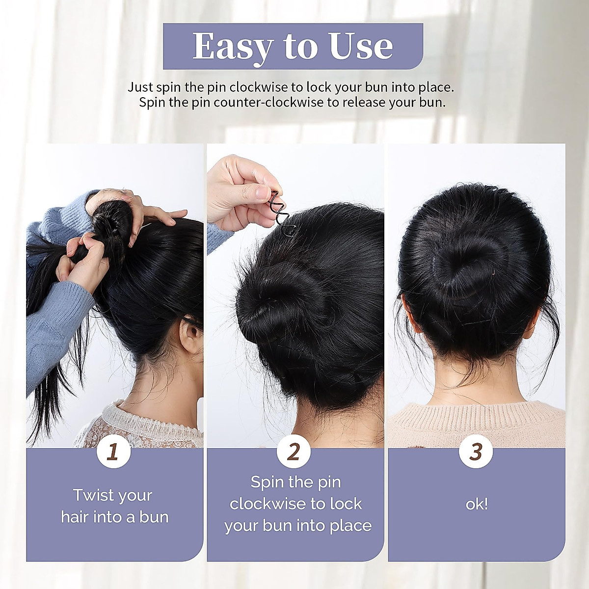 FANDAMEI 50PCS Spiral Hair Pins, Spin Pins Non-Scratch Round Tips, Twist Screw Hair Pin for Women Bun Hair Style DIY, Spiral Bobby Pins Black