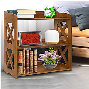 YCICI Bookcase by Natural Wood, 3 Tier Bookshelf, Small Book Shelves Freestanding Display Storage Shelves. Open Bookshelf for Bedroom, Living Room and Office (Brown, 3 Tier)