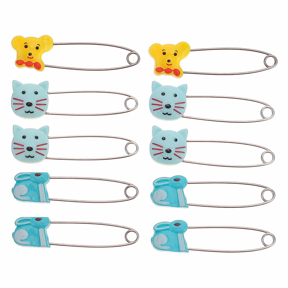 10pcs Animal Safety Pins Stainless Steel Diaper Pins with Plastic Head Newborn Locking Pins Safety Pin with Lock Buckle for Shower Party Favor (Random Color)
