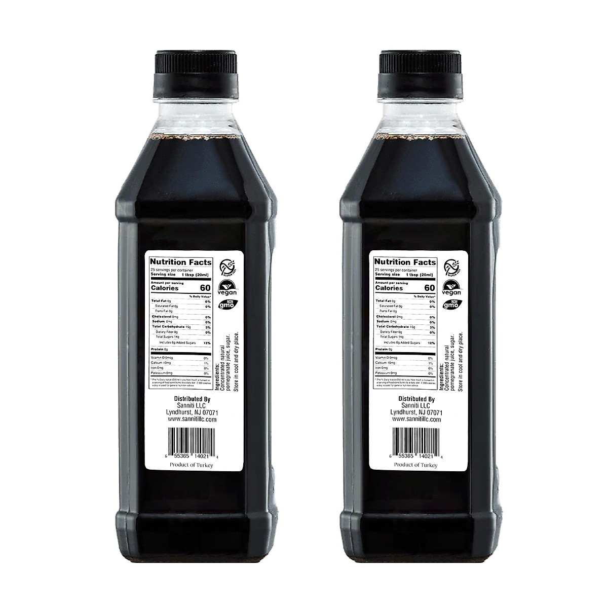 Sanniti Premium Pomegranate Molasses, 17 Fl Oz 500ml (Pack of 2)