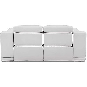 Blackjack Furniture Lorenzo Mid Century Modern Italian Leather Living Room Power Reclining, Loveseat, 72", White