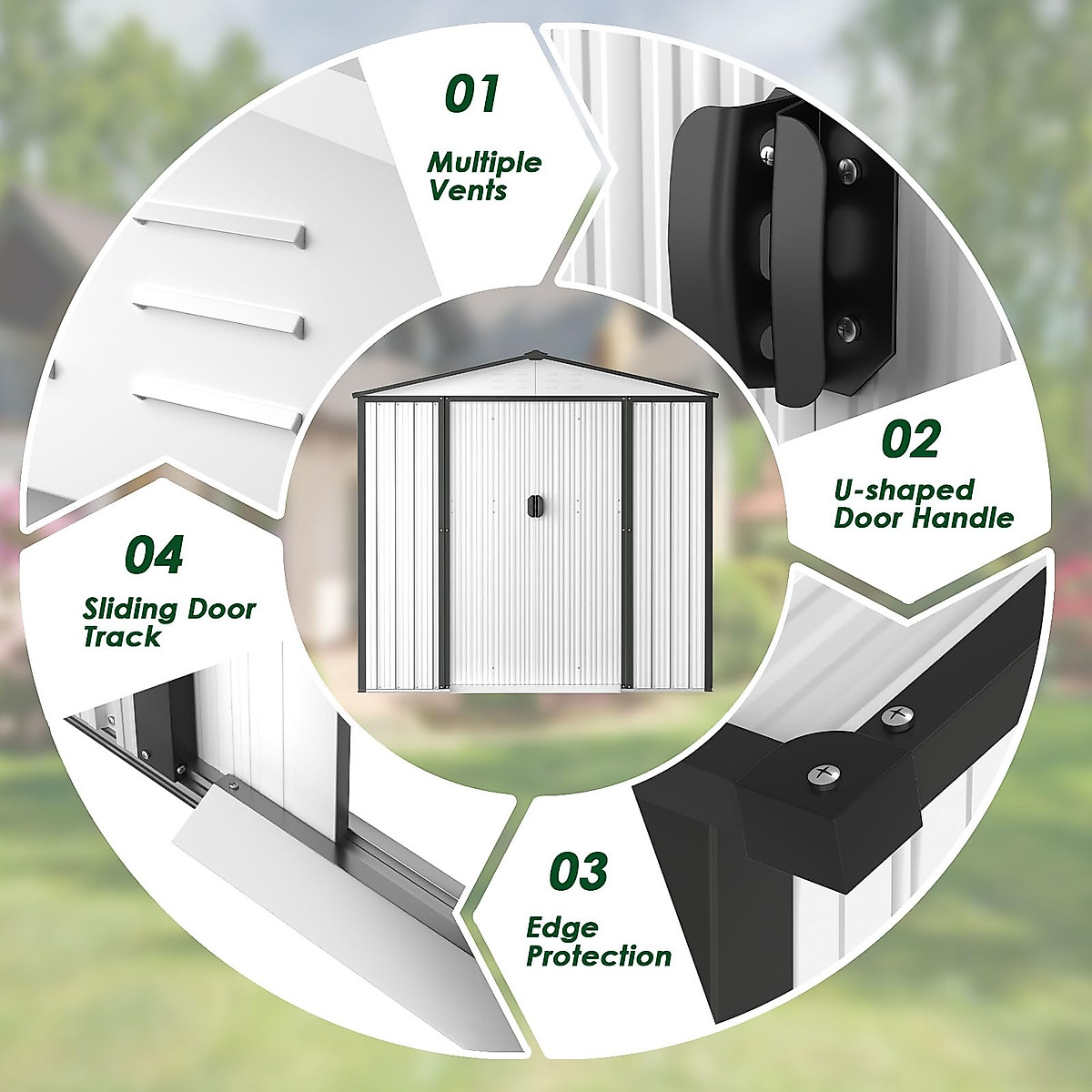 SUNCROWN Outdoor Backyard Garden Storage Shed 4X6 FT Yard Storage Tool with Sliding Door for Lawn Equipment Garden Backyard, White