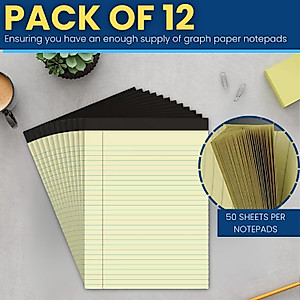 1InTheOffice Yellow Notepads 8.5 x 11, Wide Ruled Writing Pads, Yellow 50 Sheets per Notepads, 12/Pack