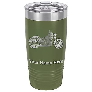 LaserGram 20oz Vacuum Insulated Tumbler Mug, Motorcycle, Personalized Engraving Included (Camo Green)
