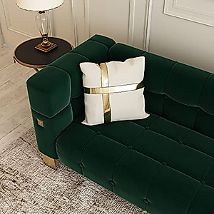 MoLiFaning 89" Modern Chesterfield Velvet Sofas Mid Century Modern Button Tufted Velvet Couches with 2 Pillows and Gold Legs,for Living Room Apartment Bedroom Office (89" Green)
