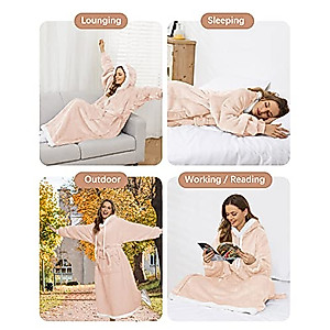 Long Wearable Blanket - Premium Fleece Blanket Hoodie Blanket with Sleeves 1PCS for Women Adult 5'5''-5'9'' Tall, Super Soft Warm Cozy Sleeved Throw with Arm, Gift for Mom Wife Daughter
