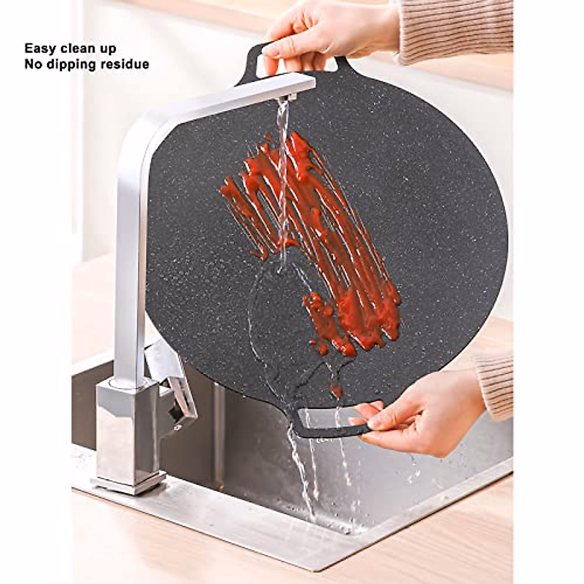 Buachois Korean Grill Pan,Nonstick Round Griddle Grill Pan for Korean BBQ,Round BBQ Griddle with Handle,Multifunctional Stove Plate for Meats, Pancakes, Ribs (Gas Model 30cm)