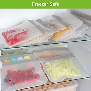 Moretoes 12 Pack Reusable Ziplock Bags, Freezer Bags Leakproof Sandwich Size Food Storage Bags Washable for Marinate, Snakes, Travel, Kitchen Organization (Grey)