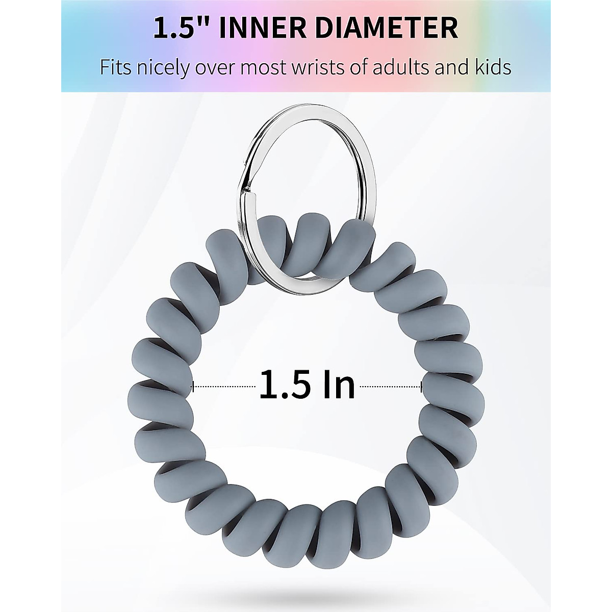 Uniclife 6 PCS Wristlet Keychain Flexible Plastic Spring Spiral Coil Key Holder with Silver Key Ring Chain Holder Tag Stretchable Wristband Bracelet Hair Tie for ID Badge Sauna Gym and Outdoor Sports