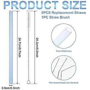 6pcs Silicone Straws Reusable Replacement Straws, 9.6inch Long Flexible Drinking Straw with Cleaning Brush, Odorless Soft Silicone Straws for Kids Parties, BPA Free (Multicolored)