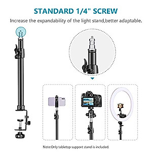 Neewer Tabletop Light Stand Clip Stand with 1/4inch Screw for Ring Light and LED Light, Aluminum Alloy, Adjustable 12.5-20.6 inches/32-52cm for Make Up, Live Streaming, Photo Video Shooting