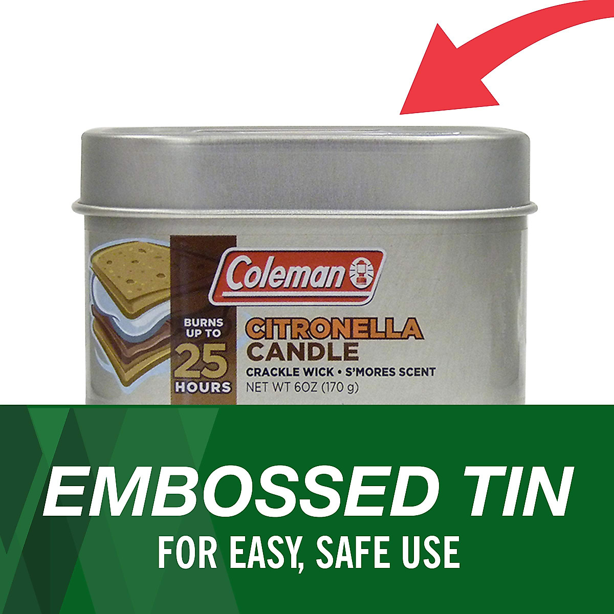 Coleman Scented Tin Citronella Candle - 3 Pack, S'Mores, Pine and Campfire