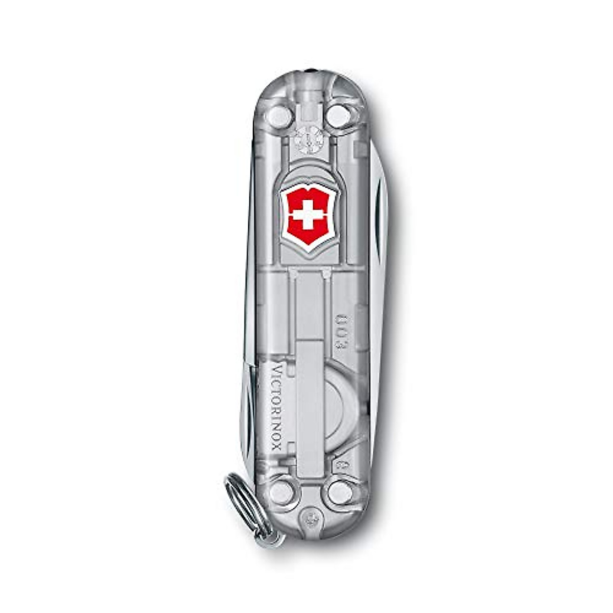 Victorinox Signature Lite Swiss Army Knife, Compact 7 Function Swiss Made Pocket Knife with Pressurized Ballpoint Pen, LED and Key Ring - Silver Tech