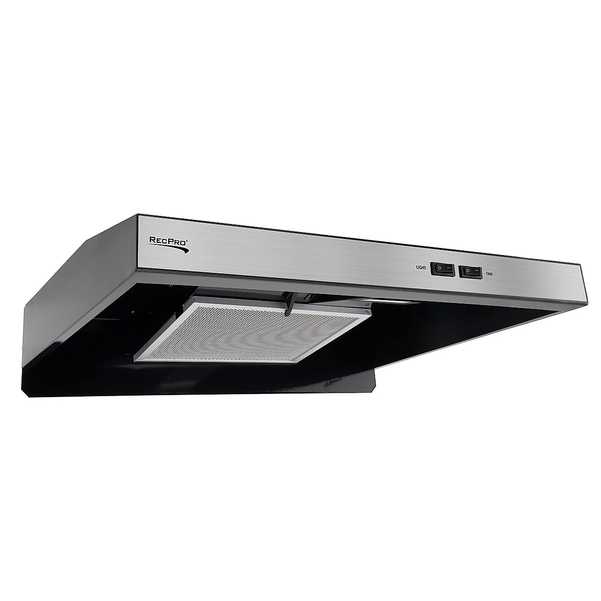 RecPro RV Stove Range Hood Vent | 22" Stainless | Low Profile | 12V | Charcoal Filter