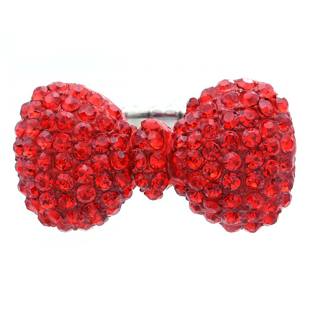 Red Rhinestone Ribbon Bowtie Party Cocktail Ring Adjustable Stretch Band Valentine's Day Jewelry