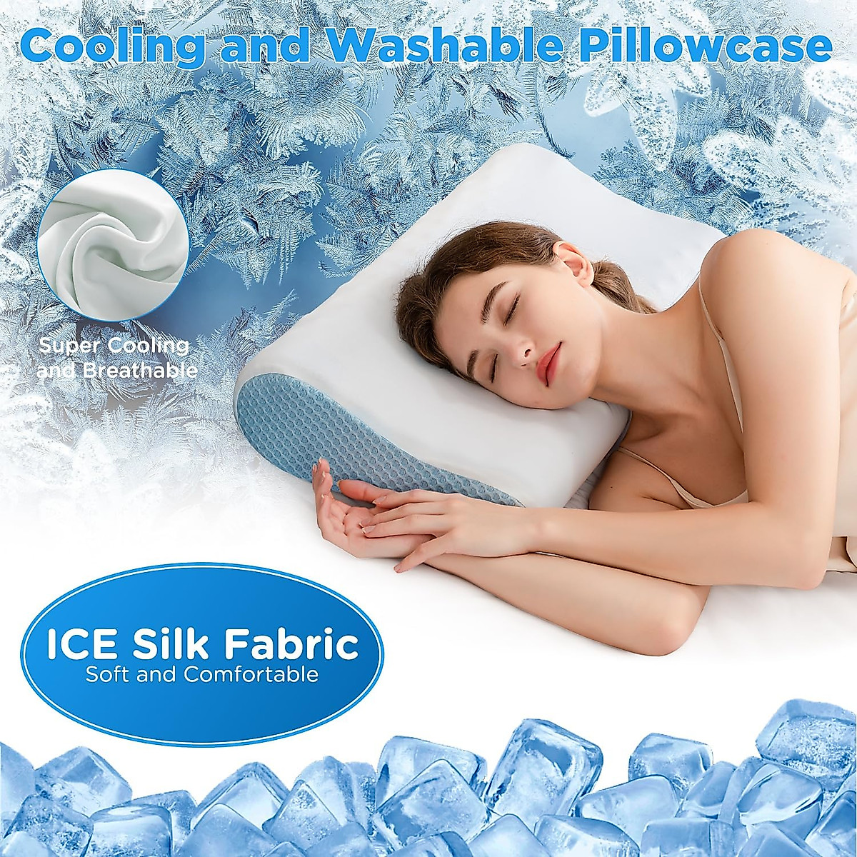 Cooling Neck Memory Foam Contour Pillow Bed Pillow for Sleeping, Cervical Memory Foam Pillows for Neck and Shoulder Pain Relief, Orthopedic Cervical Pillow for Side Back Stomach Sleeper Washable Cover