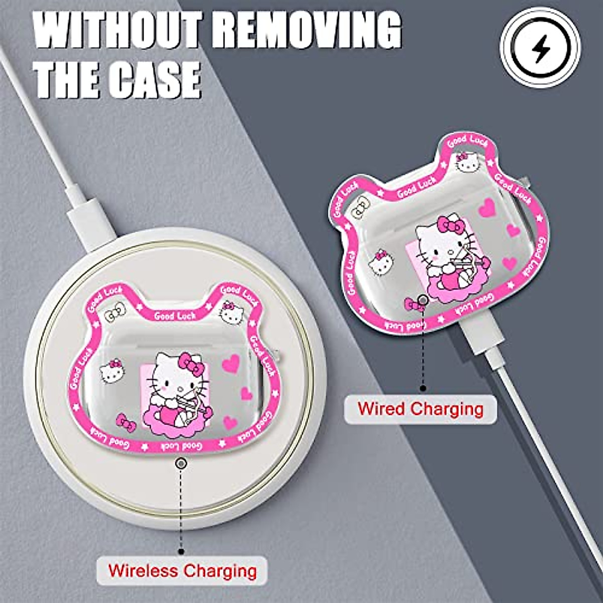 Cute Cat Case for AirPod 3rd Generation Cover with Loverly Cartoon Anime Funny Kawaii Pink Cat Keychain for Women Girls Kids,Clear Shockproof Protective Soft Silicone Cover for AirPod 3rd Generation