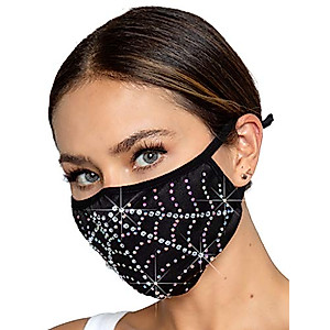 Leg Avenue Women's Fashionable Spider Web Rhinestone Face Mask, Spiderweb, 1 Count Pack of US