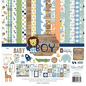 Echo Park Paper Company Baby Boy Collection Kit paper, blue, green, mint, yellow 12-x-12-Inch