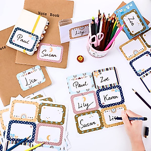 Nezyo 144 Pieces Rainbow Name Tag Stickers for Kids Students Rainbow Adhesive Name Stickers Tag Desk Labels in 6 Designs for Classroom School Office, 3.5 x 2.5 Inches (Modern Style)