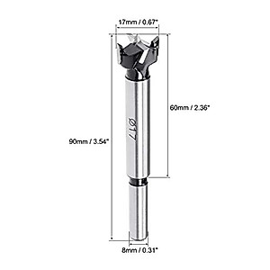 uxcell Forstner Drill Bits 17mm, Tungsten Carbide Wood Hole Saw Auger Opener, Woodworking Hinge Hole Drilling Boring Bit Cutter (Black, Silver Tone)