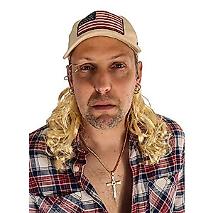 Country Hick Costume Set - USA Hat with Blonde Wig - Cross Necklace - Earrings -