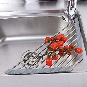 AAKitchen SUS304 Stainless Still Dish Drying Rack Over Sink Corner Dish Rack Kitchen Gadget Tool Sink Caddy Corner Sink Drainer (Gray)