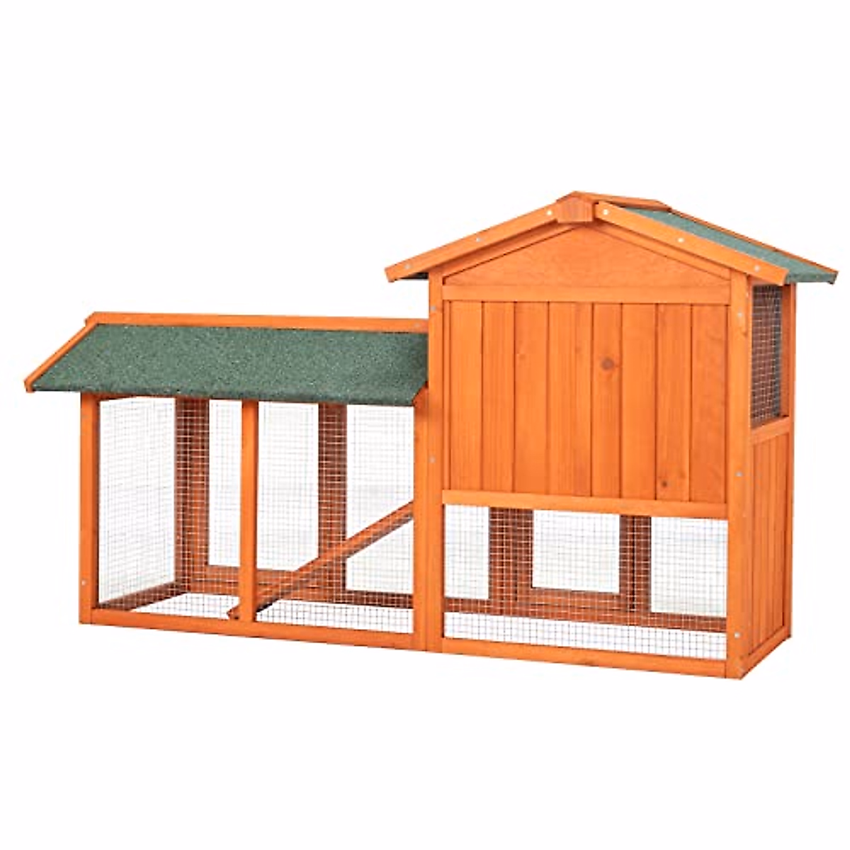 56''L Chicken Coop Rabbit Hutch, Indoor Outdoor Large Wooden Bunny Rabbit Hutch Hen Cage with Ventilation Door, Removable Tray & Ramp for Small to Medium Animals