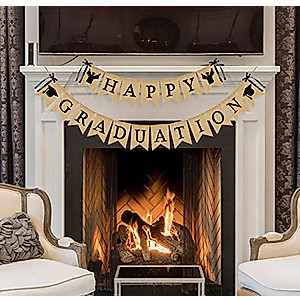 JOZON Happy Graduation Burlap Banner Jute Graduation Bunting Banner Garland 2021 Graduation Decorations Grad Party Decor for College, Senior, High School Party Supplies