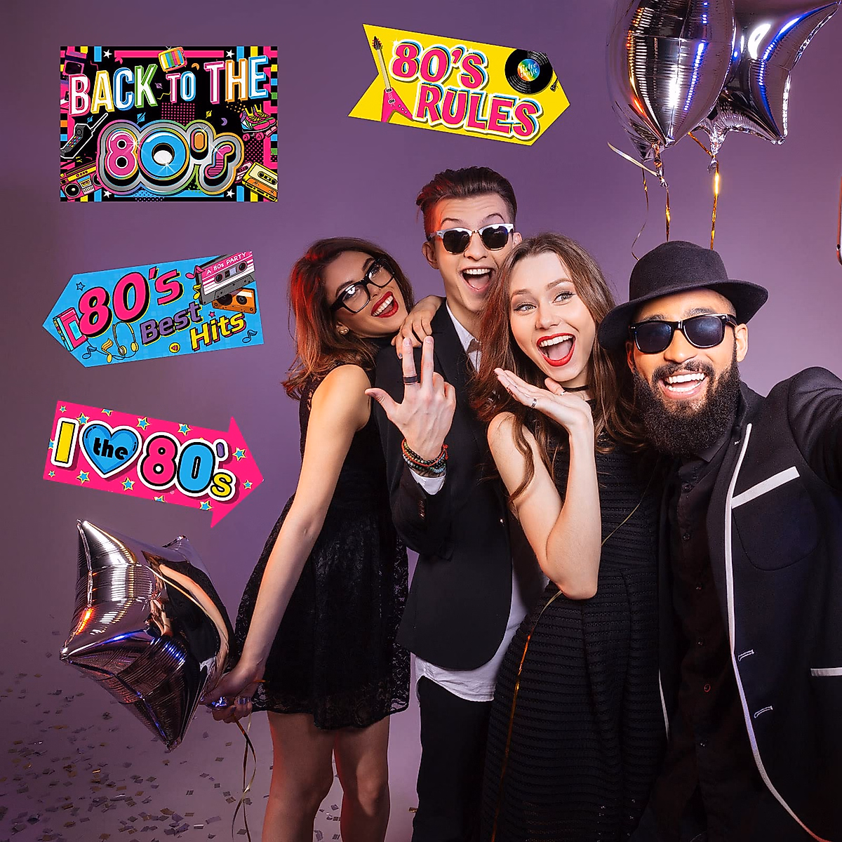 20 Pieces 80's Party Sign Back to 80s Theme Photo Booth Props Retro Party Decorations Birthday Party Favors Cute Cassette Tape 10 Styles 80s Cutouts for 1980s Neon Throwback Adults Birthday Supplies