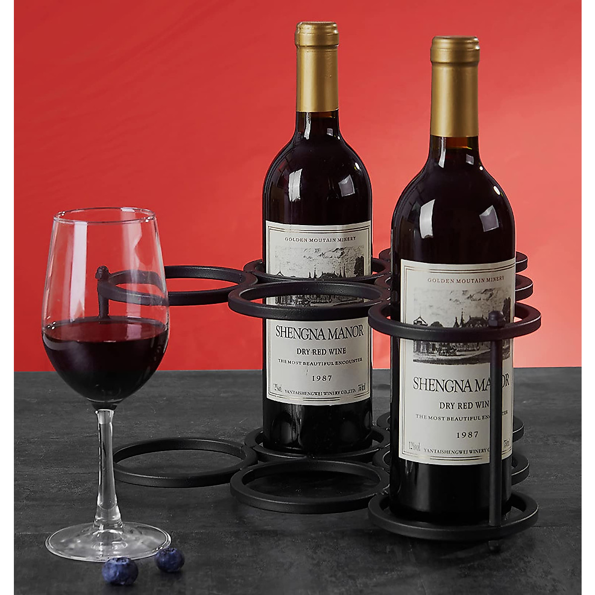 Black Modern Wire Rustic Counter Wine Rack Countertop Table,Metal Wine Rack Inserts for Cabinet Rustic 6 Bottles Wine Storage Holder