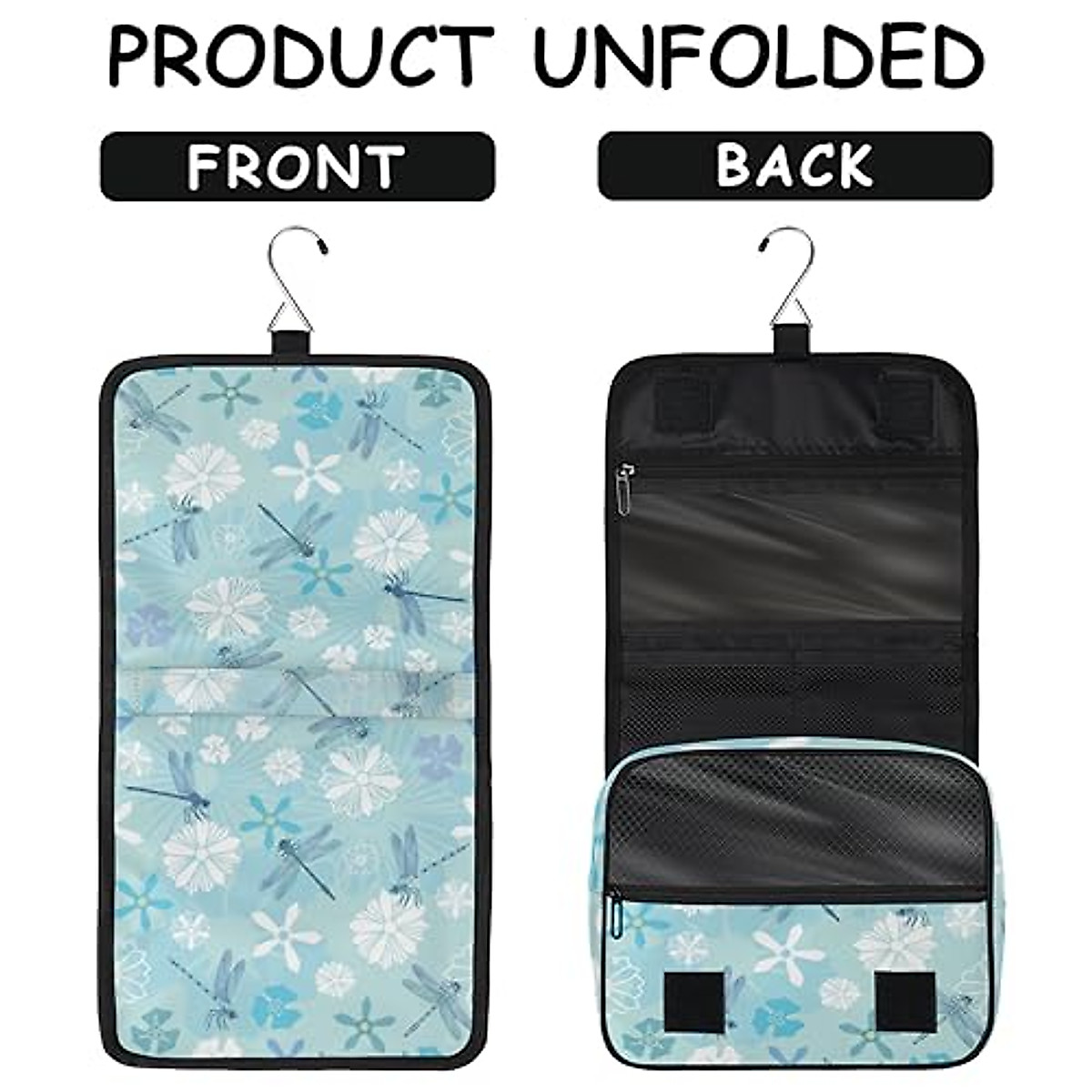 POFATO Dragonfly Flower Travel Toiletry Bag Cosmetic Makeup Bag for Women Men Hanging Hook Wash Toiletries Portable Toiletry Bags Organizer