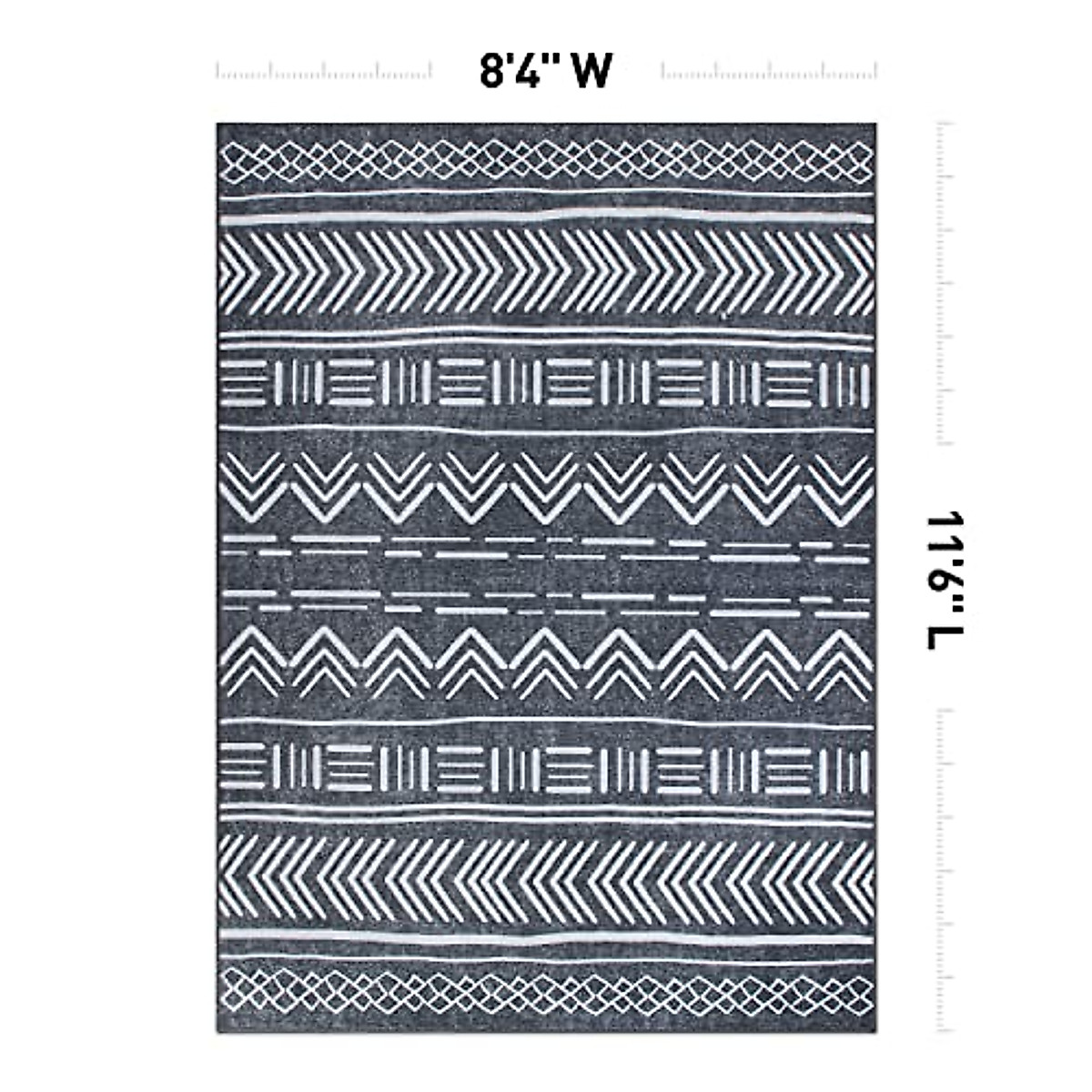 Rugshop Contemporary Geometric Bohemian Stain Resistant Flat Weave Eco Friendly Premium Recycled Machine Washable Area Rug 8'4"x11'6" Dark Gray